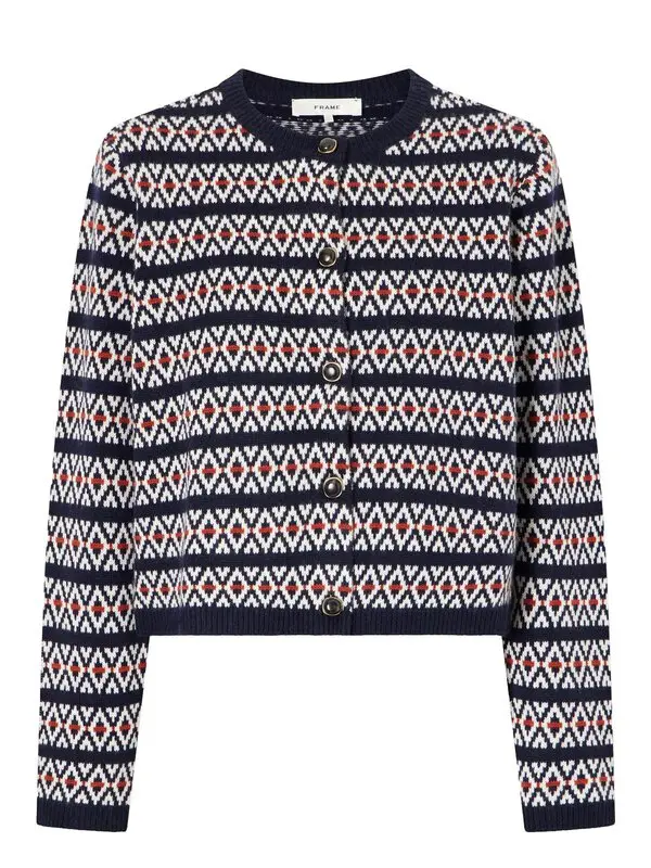 FRAME Intarsia Wool And Cashmere-blend Cardigan - Blue