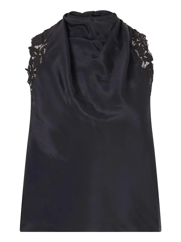 SIR. Tie-detailed Lace-trimmed Satin Top - Black