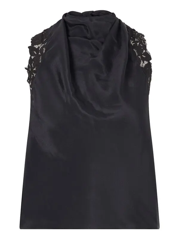 SIR. Tie-detailed Lace-trimmed Satin Top - Black