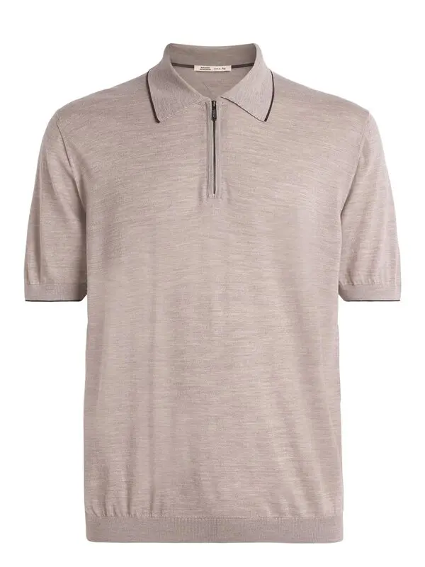 MAURIZIO BALDASSARI Virgin Wool Zip-up Polo Shirt - Beige