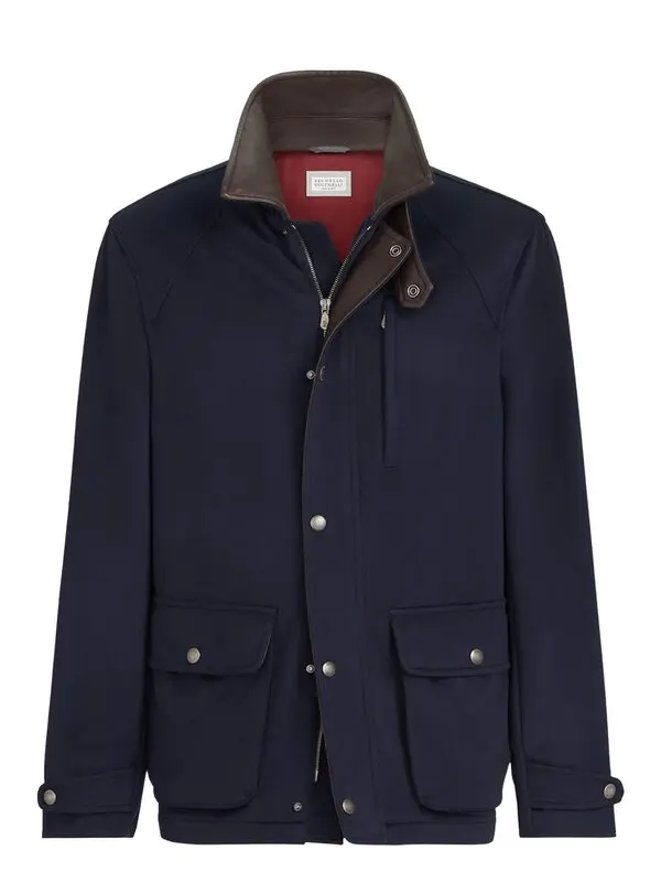 Brunello Cucinelli Virgin Wool Leather-trim Field Jacket - Blue