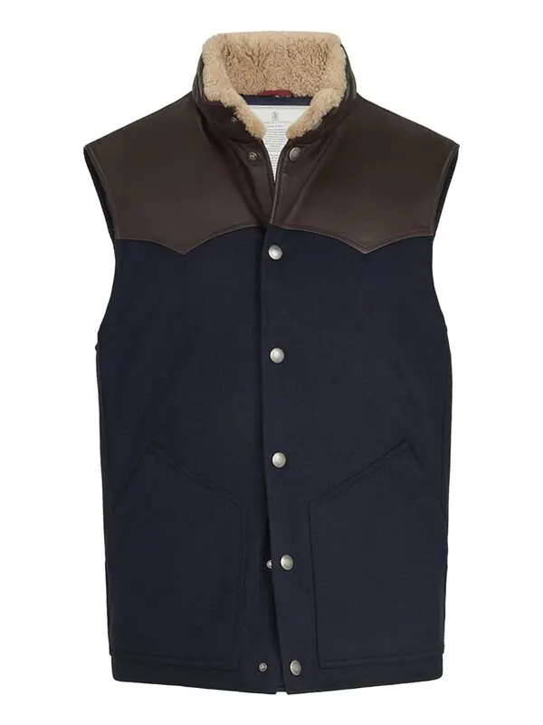 Brunello Cucinelli Wool Shearling-trim Gilet - Blue