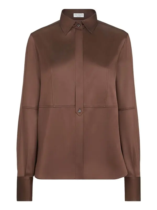 Brunello Cucinelli Stretch-silk Shirt - Brown