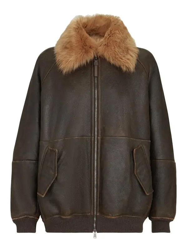 Brunello Cucinelli Shearling Bomber Jacket - Brown