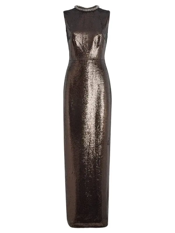 Roland Mouret Sequin Embellished-neck Gown - Metallic