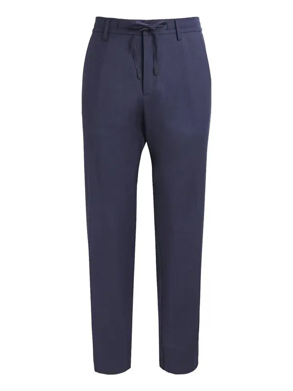 Canali Stretch-wool Drawstring Straight Trousers - Navy