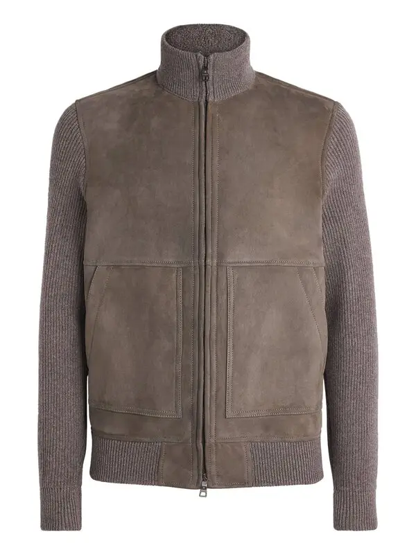 FIORONI CASHMERE Suede-wool Bomber Jacket - Brown