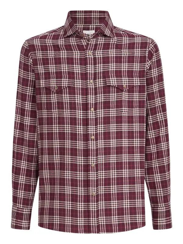 Brunello Cucinelli Flannel Check Western Shirt - Purple