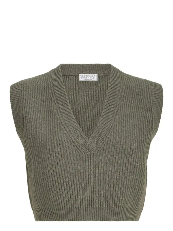 Brunello Cucinelli Cashmere Rib-knit Cropped Sweater Vest - Green