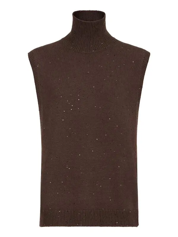 Brunello Cucinelli Cashmere-silk Embellished Sweater Vest - Brown