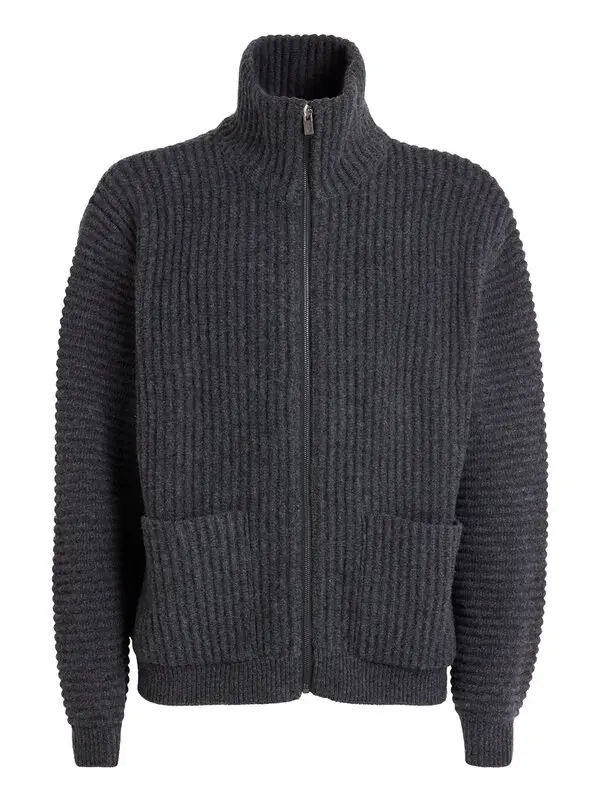 LE17SEPTEMBRE Merino Wool-blend Ribbed High-neck Cardigan - Grey