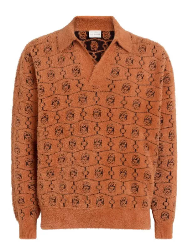 Drole De Monsieur Monogram Jacquard Polo Sweater - Brown