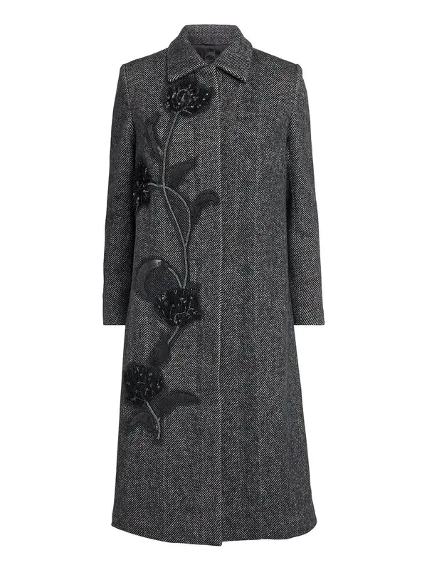 Huishan Zhang Floral Appliqué Giana Coat - Black