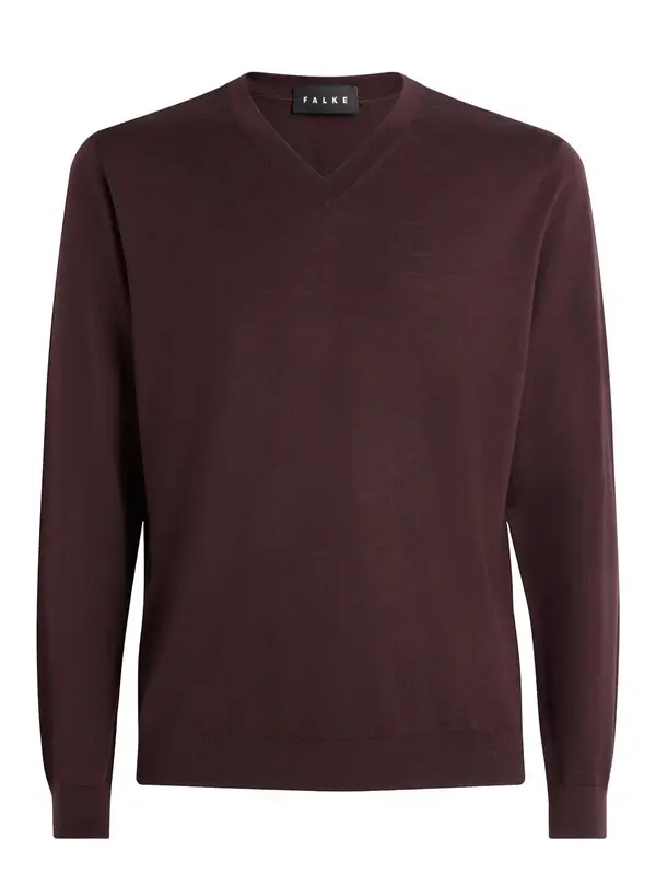 Falke Ultrafine Merino Wool V-neck Sweater - Brown