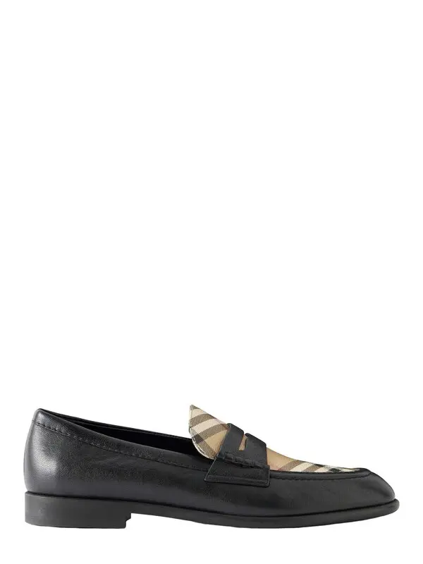 Burberry Opal Check-trimmed Leather Penny Loafer - Black