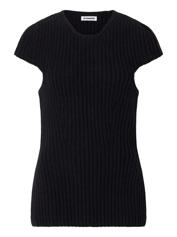 JIL SANDER Ribbed Wool Blouse - Black