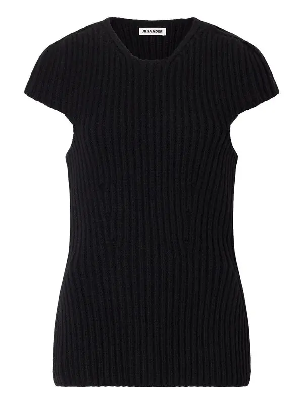 JIL SANDER Ribbed Wool Blouse - Black