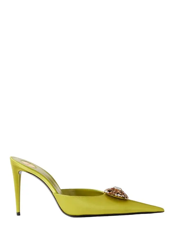 Saint Laurent Cosmo 95 Embellished Satin Pumps - Green