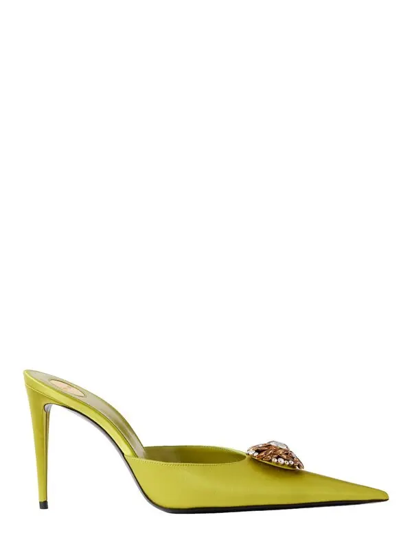 Saint Laurent Cosmo 95 Embellished Satin Pumps - Green