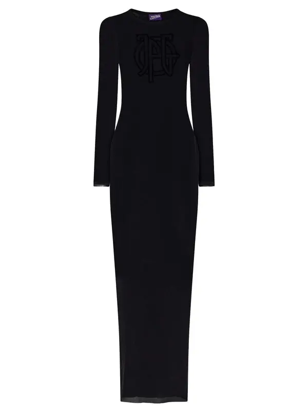 JEAN PAUL GAULTIER Logo Embellished Mesh Maxi Dress - Black