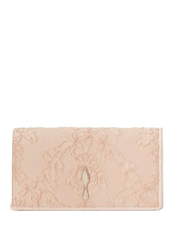 CHRISTIAN LOUBOUTIN Bettina Lace-trimmed Satin Clutch - Neutral