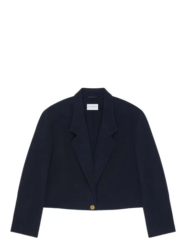 Givenchy Cropped Coat In Double Face Wool And Cashmere - Deep Navy Blue