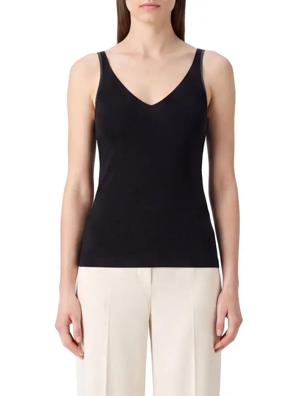 Brunello Cucinelli Slim Fit Stretch Cotton Camisole Top - Black