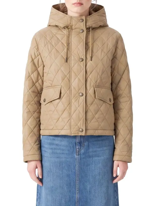 Burberry Quilted Nylon Hooded Short Puffer Jacket With Patch Pockets - Beige