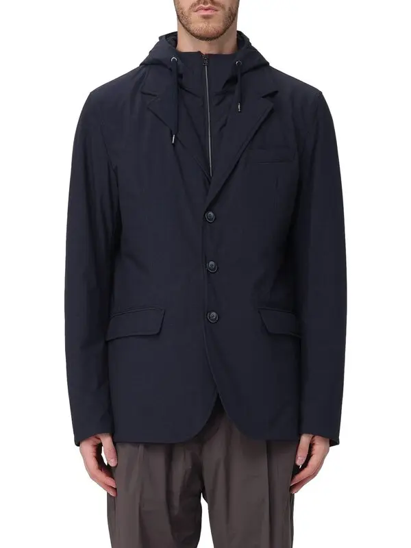 Herno Double-layer Blazer In Nylon With Hood - Navy
