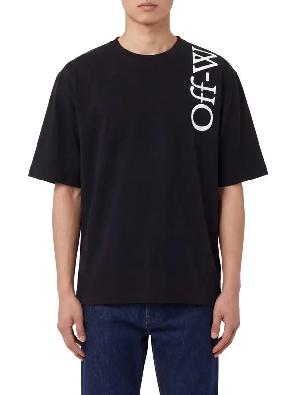 Off-White Contrast Logo Cotton T-shirt With Dropped Shoulders - Black 1