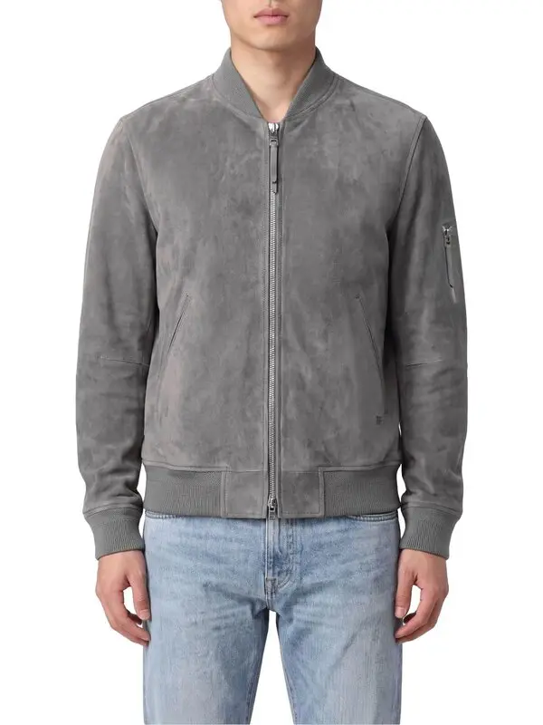 TOM FORD Suede Calfskin Bomber Jacket With Ribbed Collar - Brown