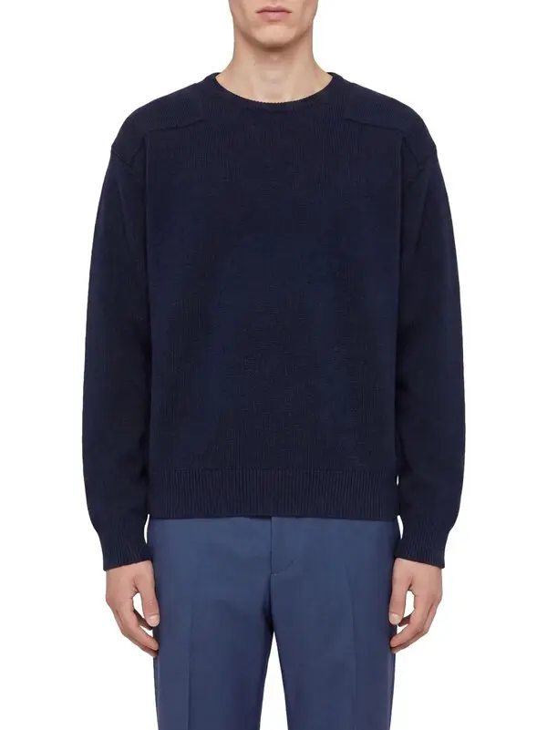 JIL SANDER Wool-blend Crewneck Jumper With Dropped Shoulders - Navy