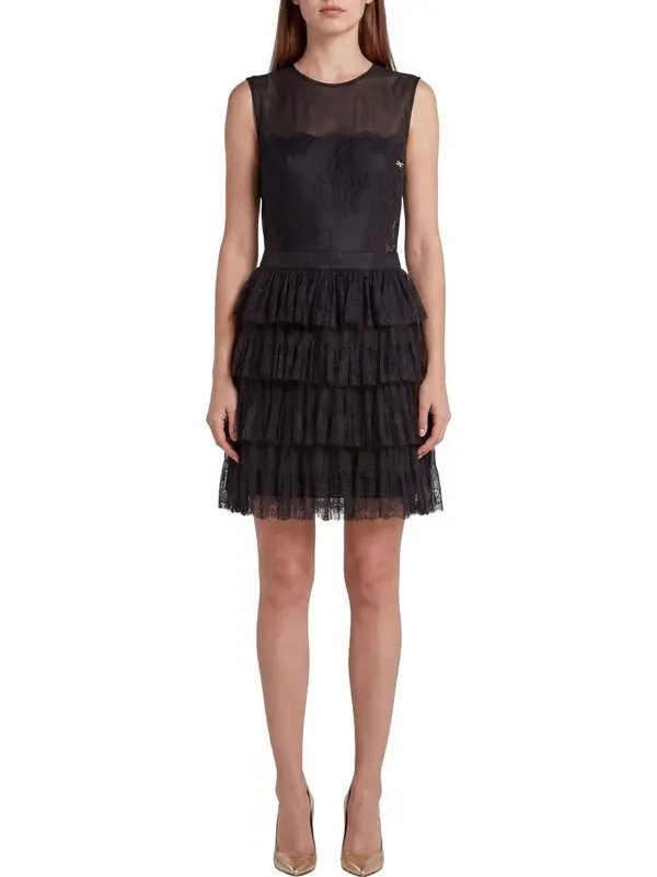 Elisabetta Franchi A-line Off-the-shoulder Lace And Tulle Mini Dress With Ruffles - Black