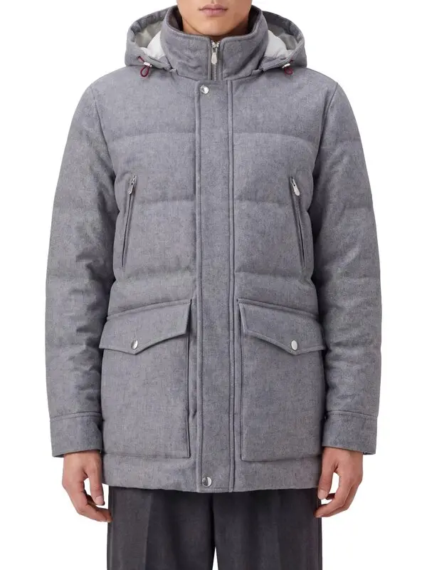 Brunello Cucinelli Padded Wool Parka With Detachable Hood - Grey