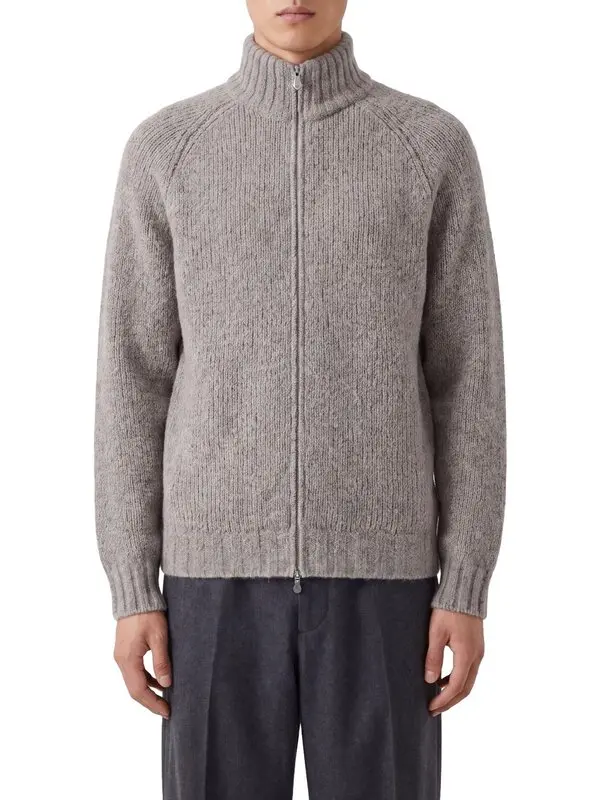 Brunello Cucinelli Cashmere And Silk Zip-up Turtleneck Cardigan - Beige
