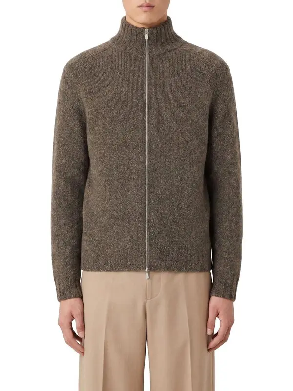 Brunello Cucinelli Cashmere And Silk Zip-up Turtleneck Cardigan - Brown