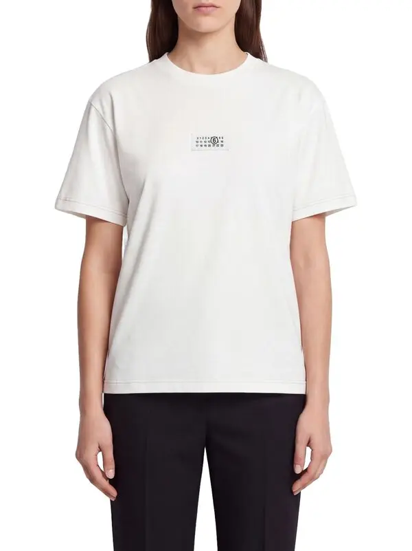 MAISON MARGIELA Crewneck Cotton T-shirt With Numeric Logo Print - Beige