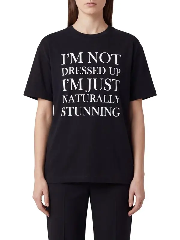Elisabetta Franchi Cotton T-shirt With Slogan Print And Back Logo - Black