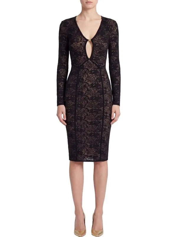 Elisabetta Franchi Lace Midi Sheath Dress With Cut-out Details - Black