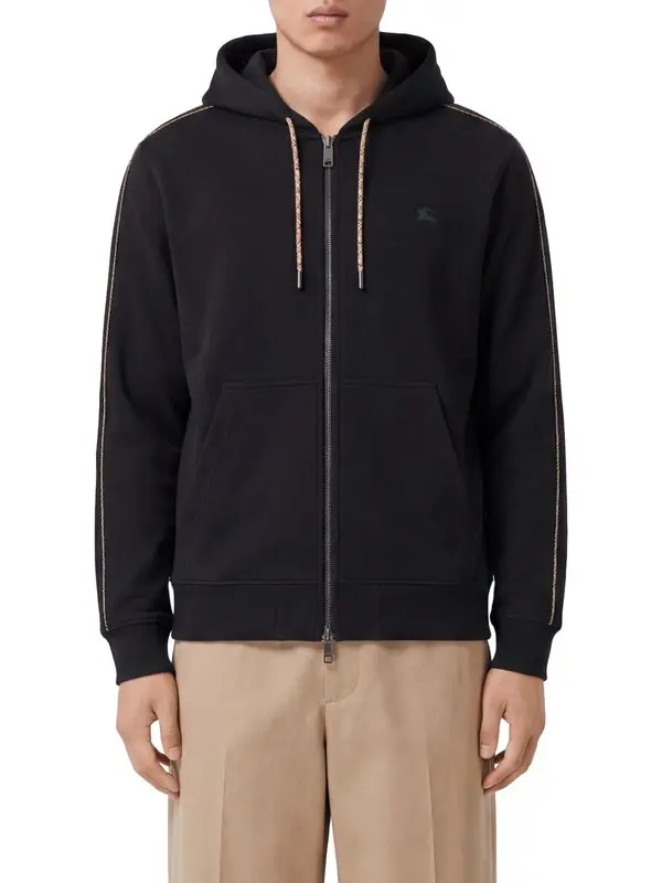 Burberry Relaxed Fit Cotton Zip-up Hoodie With Ekd Logo - Black