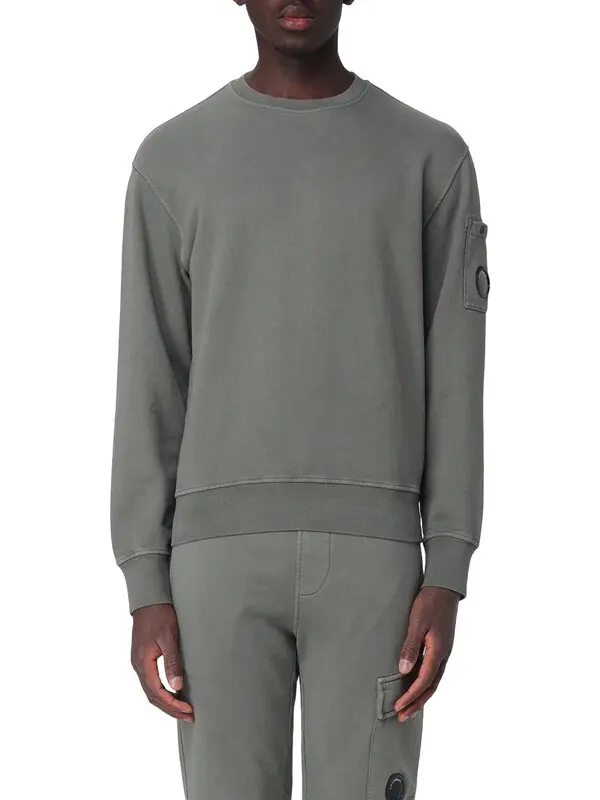C.P. COMPANY Crewneck Cotton Sweatshirt With Sleeve Logo Patch - Grey