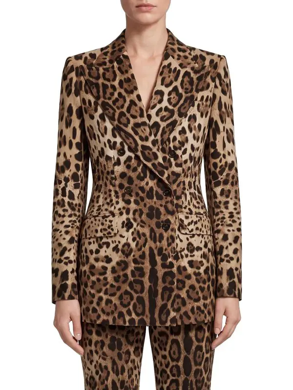 Dolce & Gabbana Animalier Print Double-breasted Wool-blend Short Blazer - Multicolor
