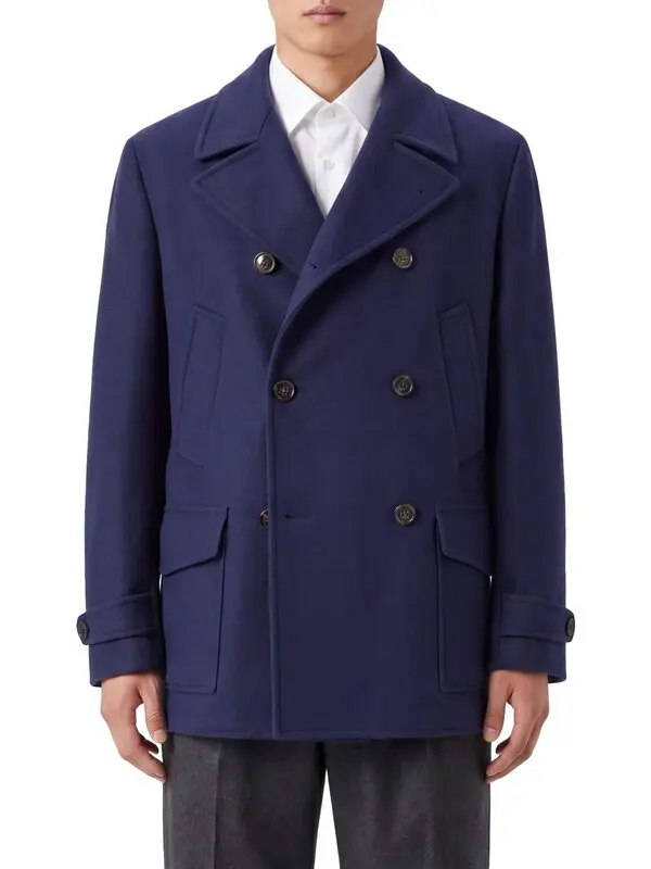 Brunello Cucinelli Double-breasted Caban Coat In Pure Merino Wool With Lapels - Blue