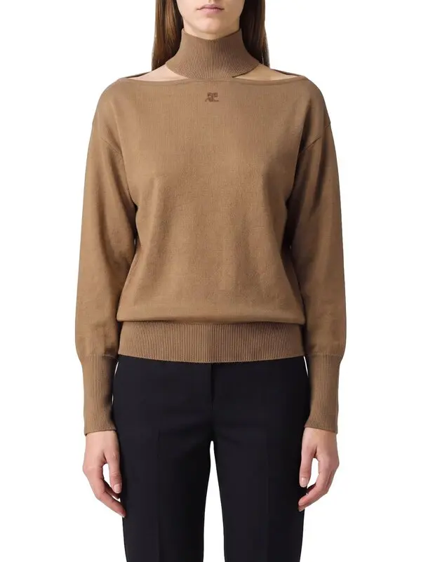 COURREGES Merino Wool Cut-out Turtleneck Jumper - Beige