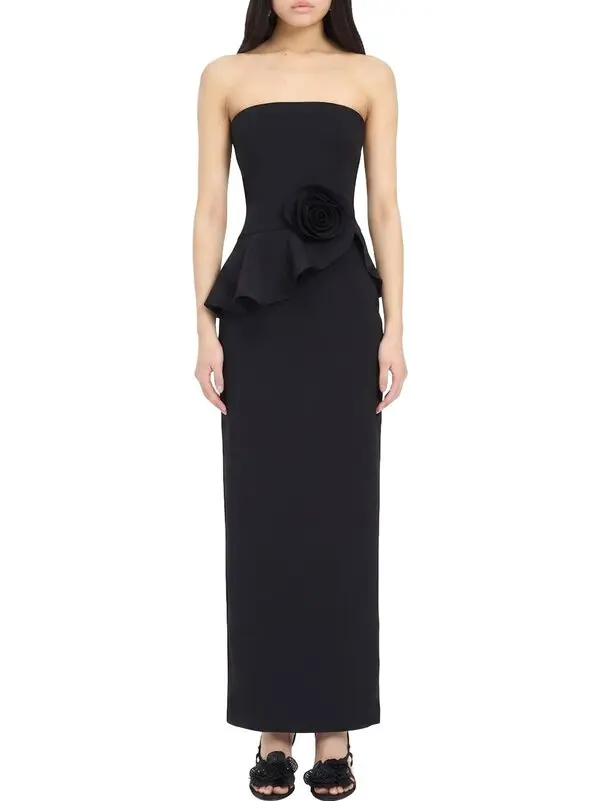 ROTATE BY BIRGER CHRISTENSEN Off-the-shoulder Crêpe Sheath Gown With Flower Detail - Black