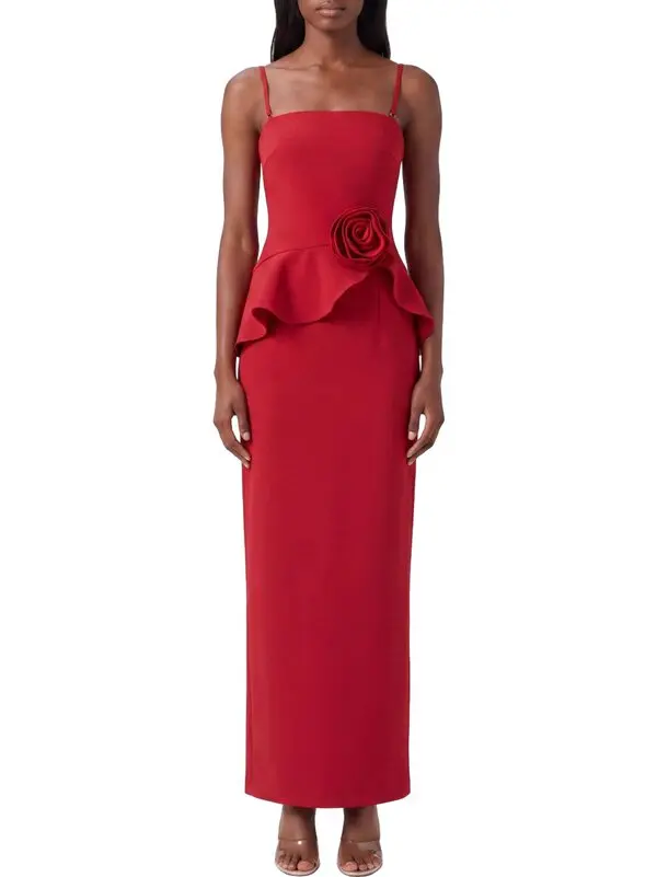 ROTATE BY BIRGER CHRISTENSEN Off-the-shoulder Crêpe Sheath Gown With Flower Detail - Red
