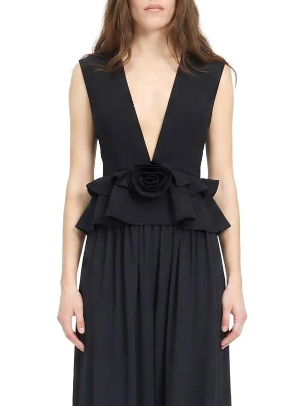 ROTATE BY BIRGER CHRISTENSEN Sleeveless V-neck Peplum Top - Black