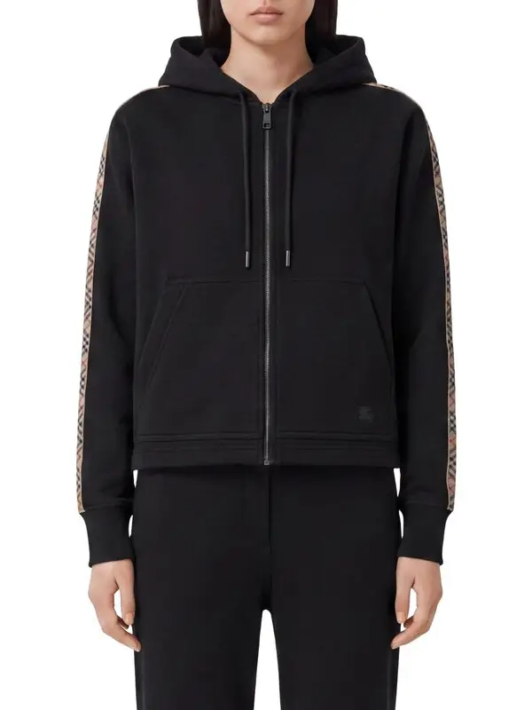 Burberry Hooded Zip-up Cotton Sweatshirt With Embroidered Ekd Logo - Black