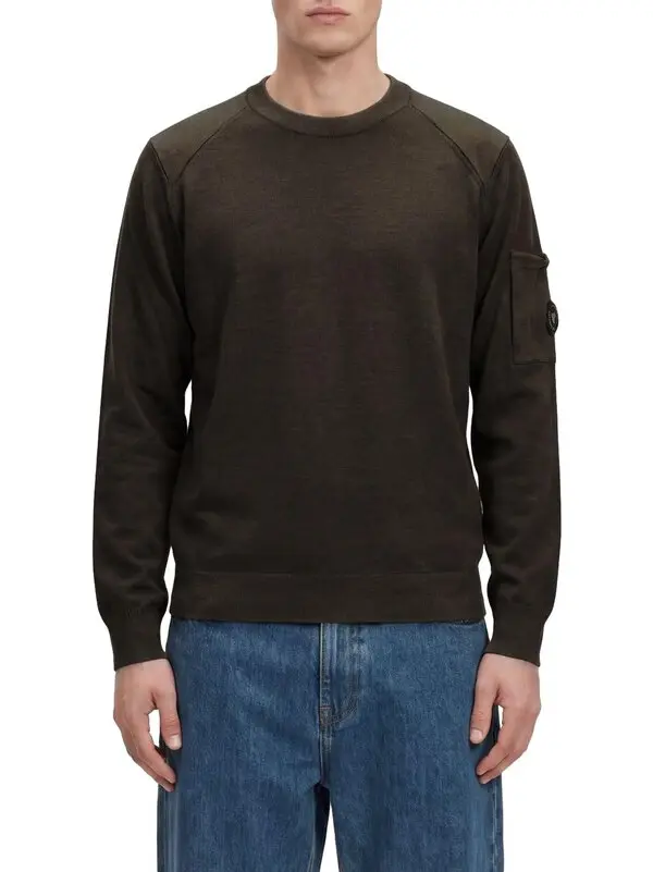 C.P. COMPANY Wool Crewneck Jumper With Long Sleeves And Patch Pocket - Brown