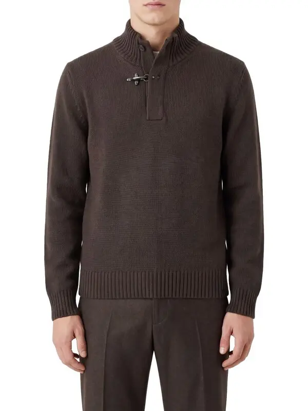 FAY Wool Long-sleeved Turtleneck With Toggle Fastening - Brown